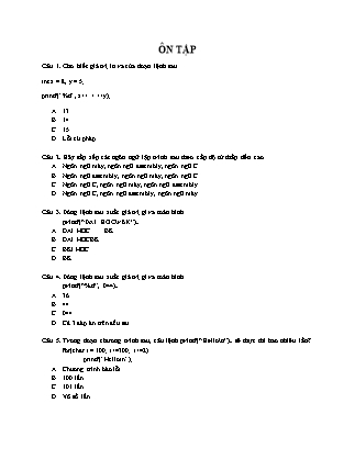 Câu hỏi ôn tập Nhập môn lập trình