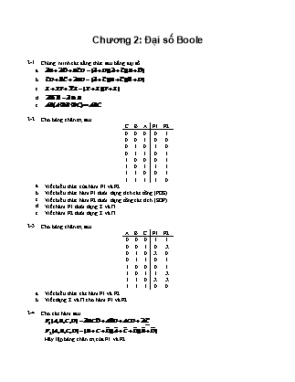 Giáo trình Kỹ thuật số - Bài tập chương 2: Đại số Boole
