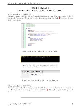 Giáo trình Nhập môn lập trình - Bài thực hành số 9: Sử dụng các lệnh ...
