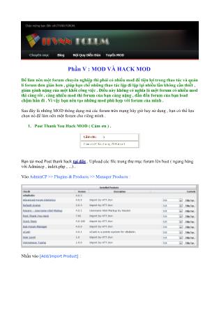 Hướng dẫn tự thiết kế forum VBB 4.x - Phần 5: MOD và hack MOD