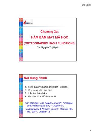 Bài giảng An toàn hệ thống thông tin - Chương 3a: Hàm băm mật mã học ...