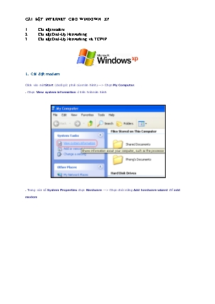 Cài đặt Internet cho Windown XP