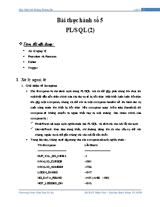 Giáo trình Bảo mật hệ thống thông tin - Bài thực hành số 5: PL/SQL (2)