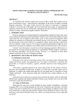 Motivation for learning english among undergraduate students and its impact