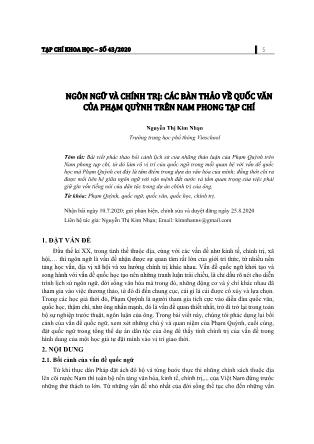 Ngôn ngữ và chính trị: Các bàn thảo về quốc văn của Phạm Quỳnh trên Nam ...