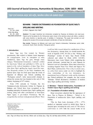 Từ điển Pigneaue de Béhaine và Jean-Louis Taberd như là nền tảng của ...
