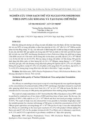 Nghiên cứu tinh sạch thể vùi Nucleo polyhedrosis virus (NPV) sâu khoang ...